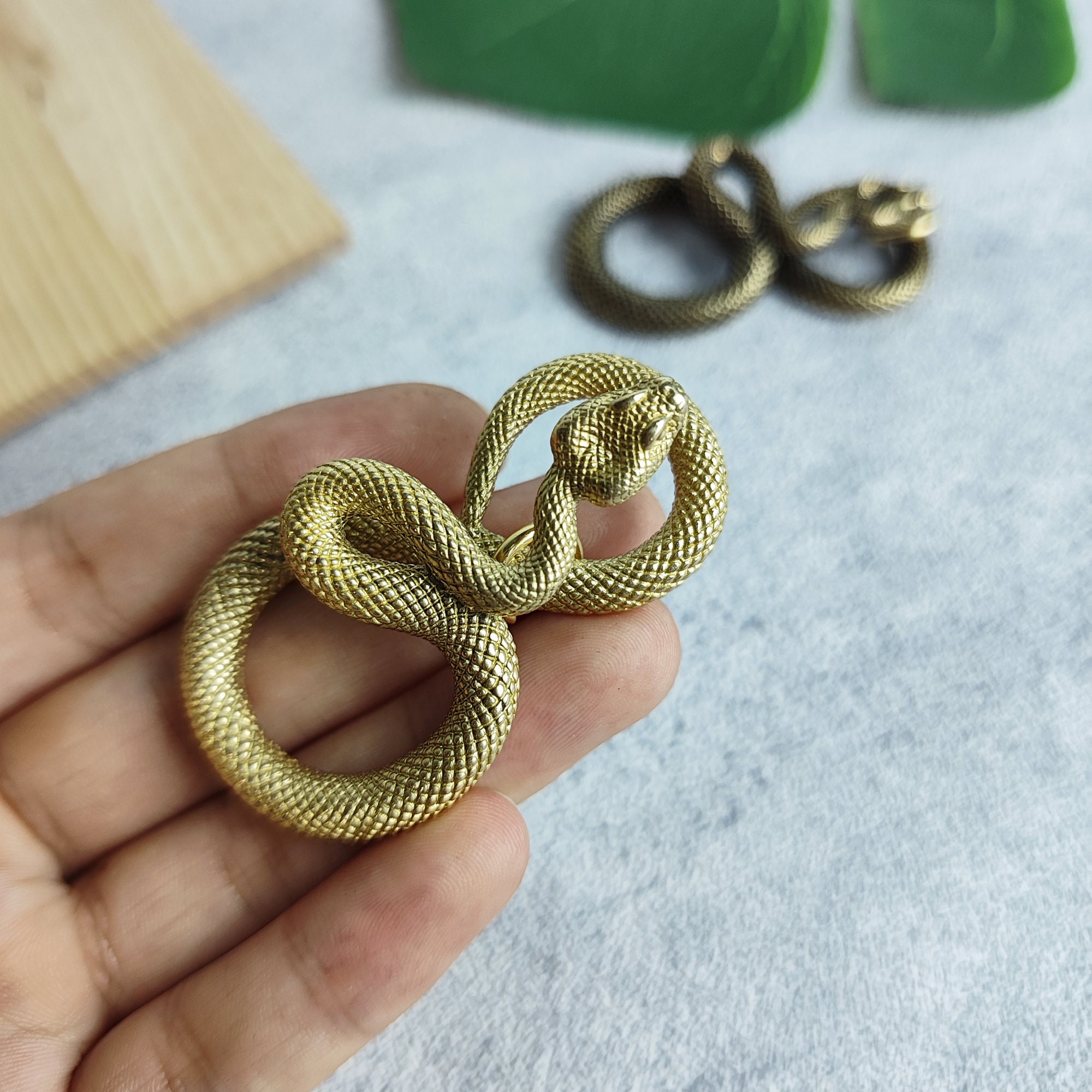 Antique Brass Snake Figurines, Handmade Snake Keychain Charm, Copper ...