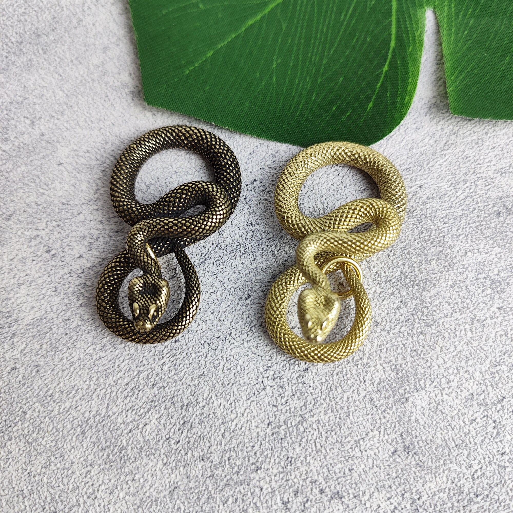 Antique Brass Snake Figurines, Handmade Snake Keychain Charm, Copper ...