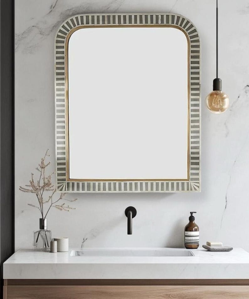 Handmade Bone Inlay Mirror Frame - Moroccan-inspired Wall Decor - Etsy