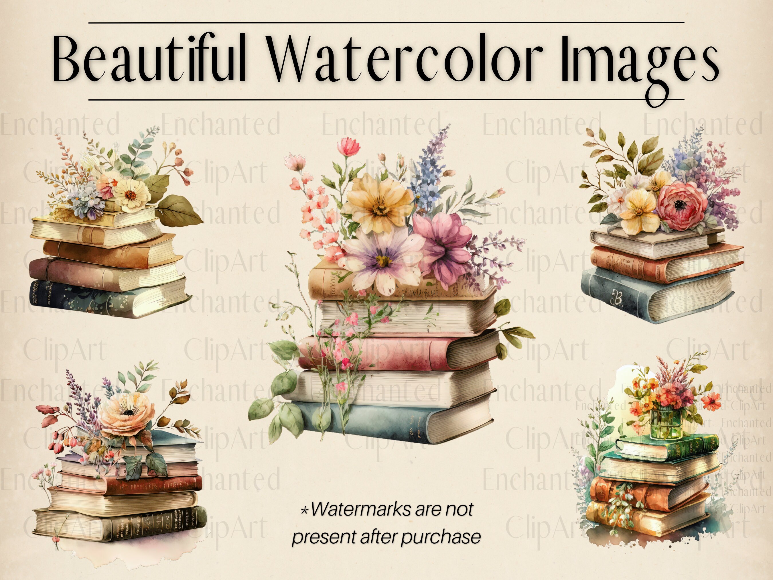 Watercolor Book Clipart Bundle, Scrapbook Ephemera for Booklover ...