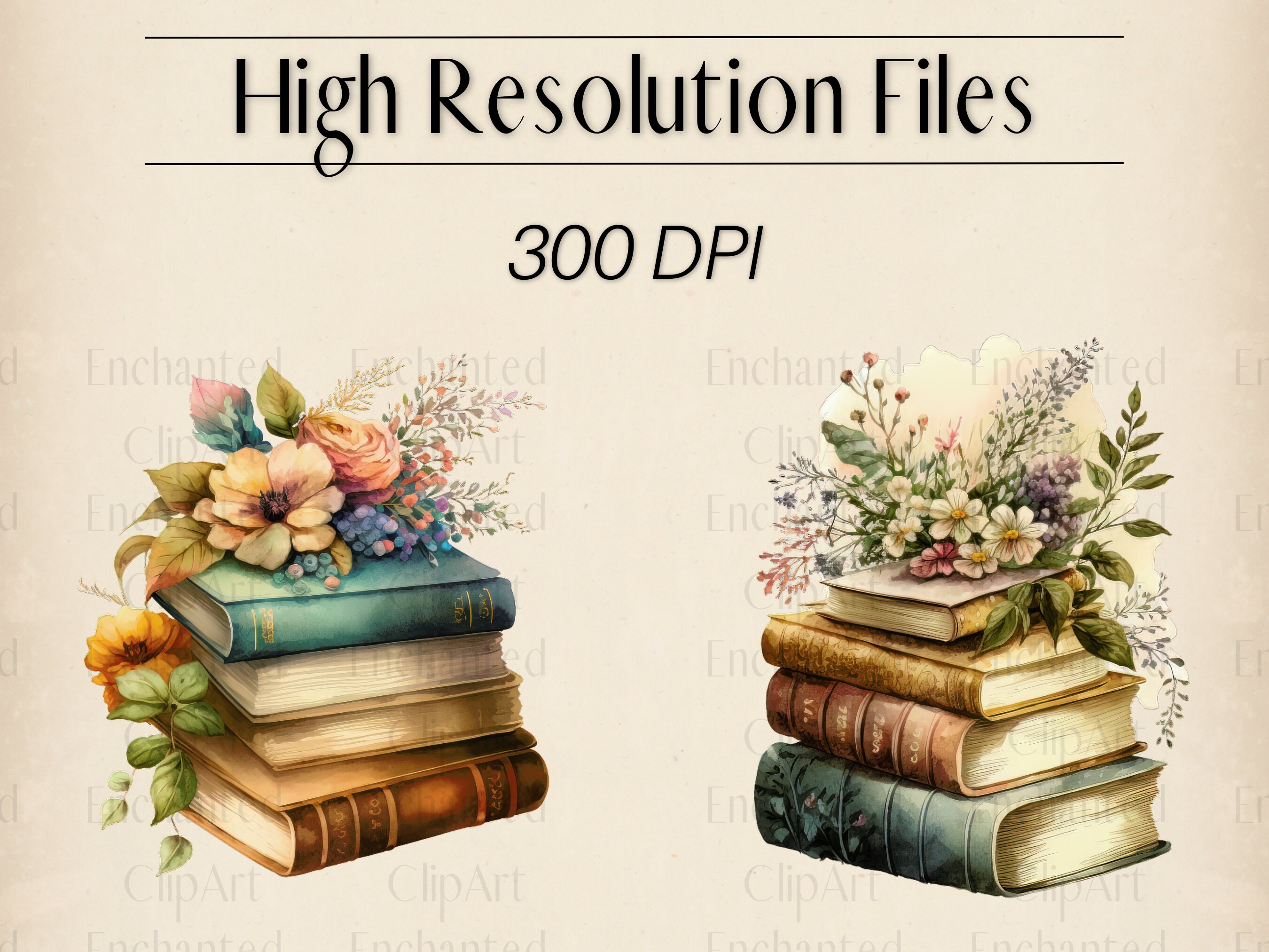 Watercolor Book Clipart Bundle, Scrapbook Ephemera for Booklover ...