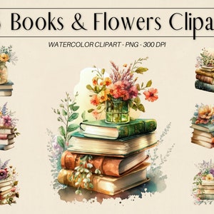 Watercolor Book Clipart Bundle, Scrapbook Ephemera for Booklover ...