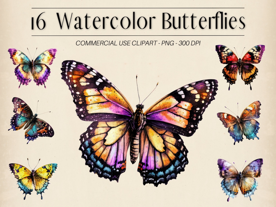 Watercolor Butterfly Clipart Bundle, Bug Clipart, Watercolor Clipart ...