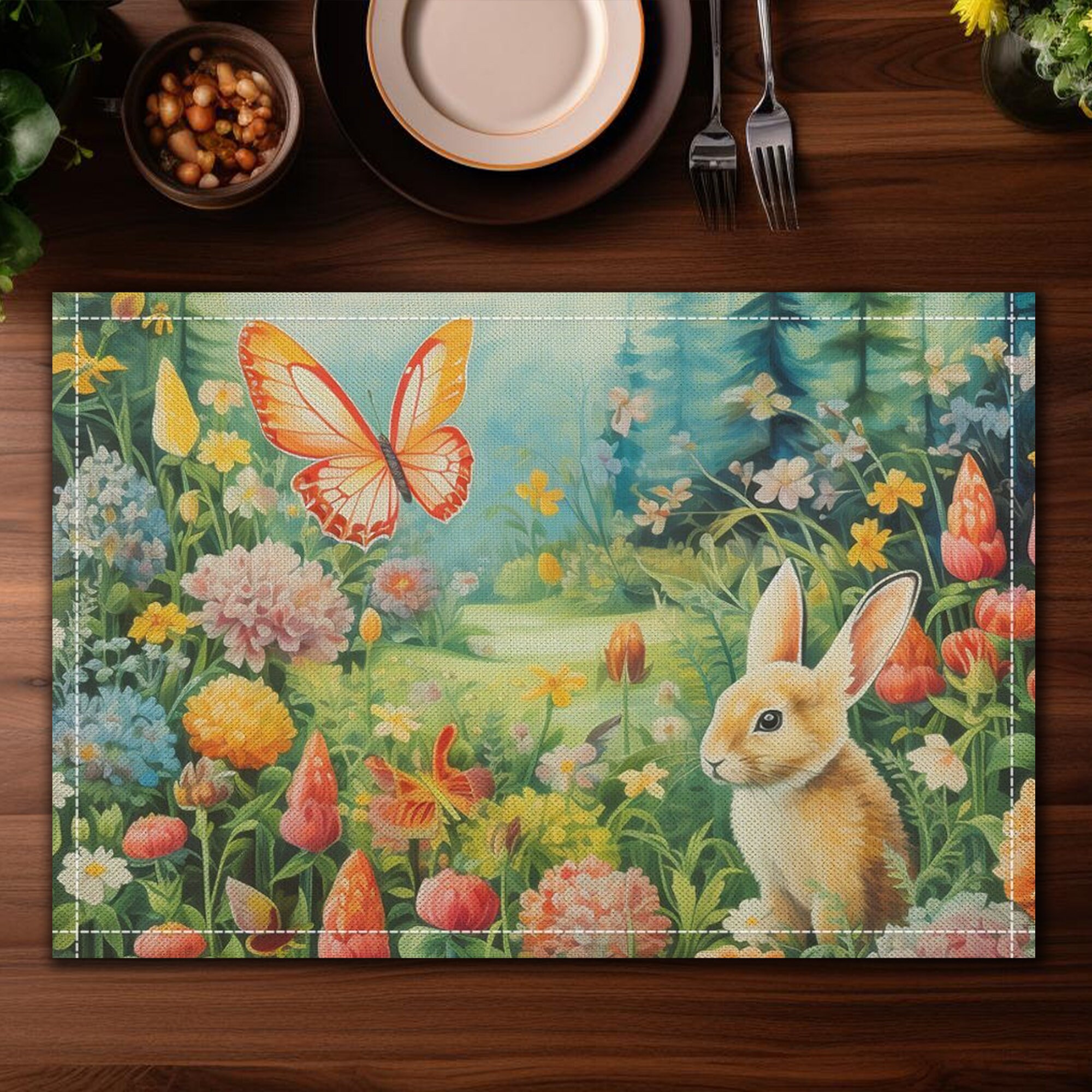 Rabbit Placemat Flower Placemat Butterfly Placemat Garden - Etsy