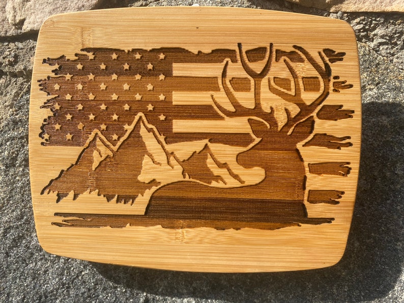 Deer American Flag Laser Etching - Etsy