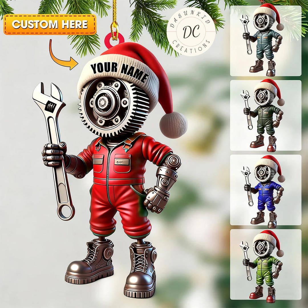 Personalized Mechanic Santa Hat Ornament, Mechanic Gift, Custom ...