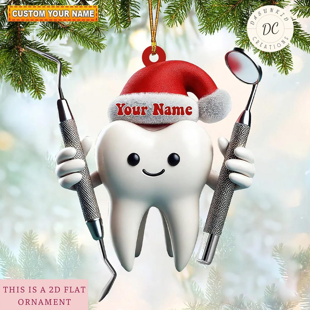 Personalized Teeth Christmas Flat Ornament, Christmas Dentist Gift ...