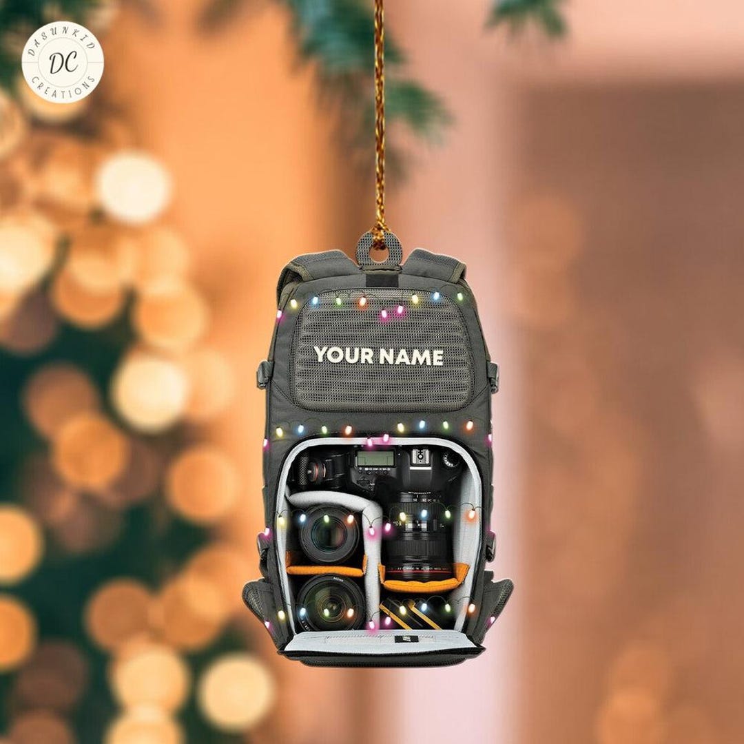 Photograph Lover Gift, Personalized Camera Bag Ornament, Christmas Flat ...