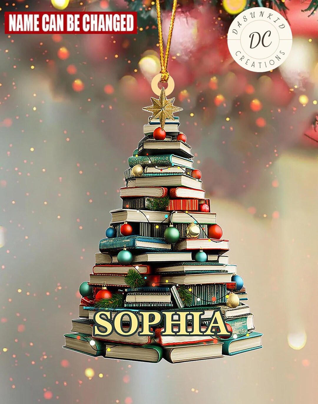 Personalized Christmas Book Tree Ornament, Custom Bookish Ornament ...