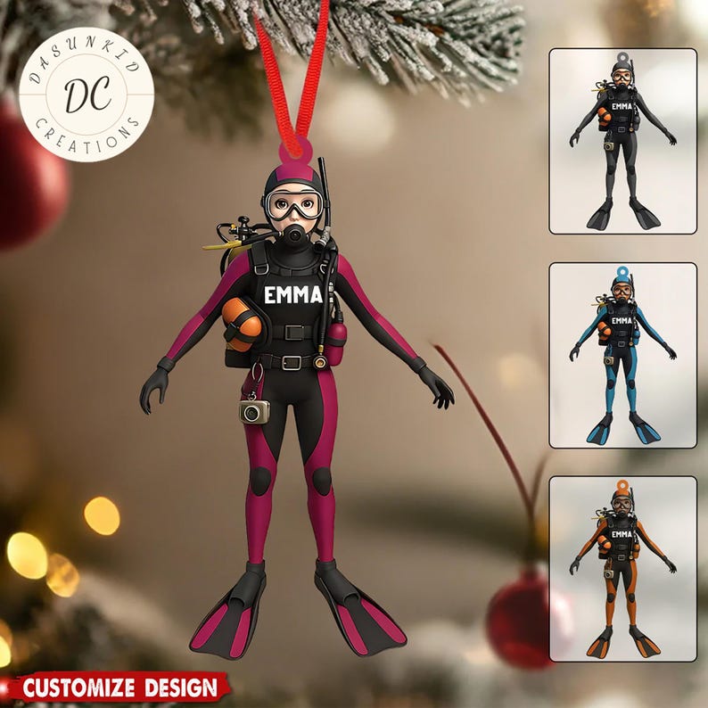 Personalized Scuba Diving Girl Ornament, Scuba Diver Gift, Custom Scuba ...
