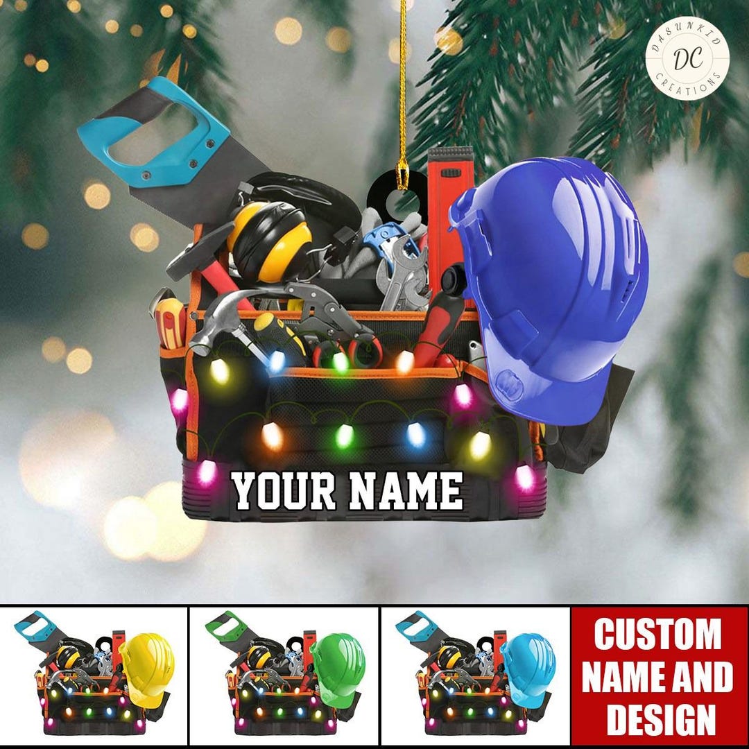 Personalized Construction Tool Box Shaped Ornament, Custom Worker ...