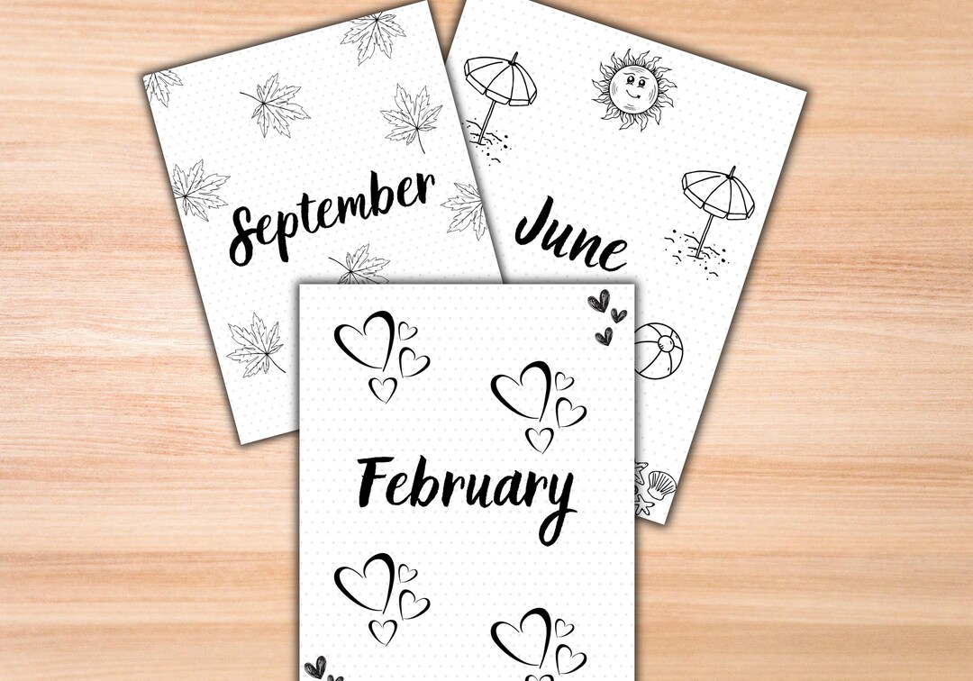 Monthly Planner Title Pages - Printable Journal Covers (PDF) - Etsy