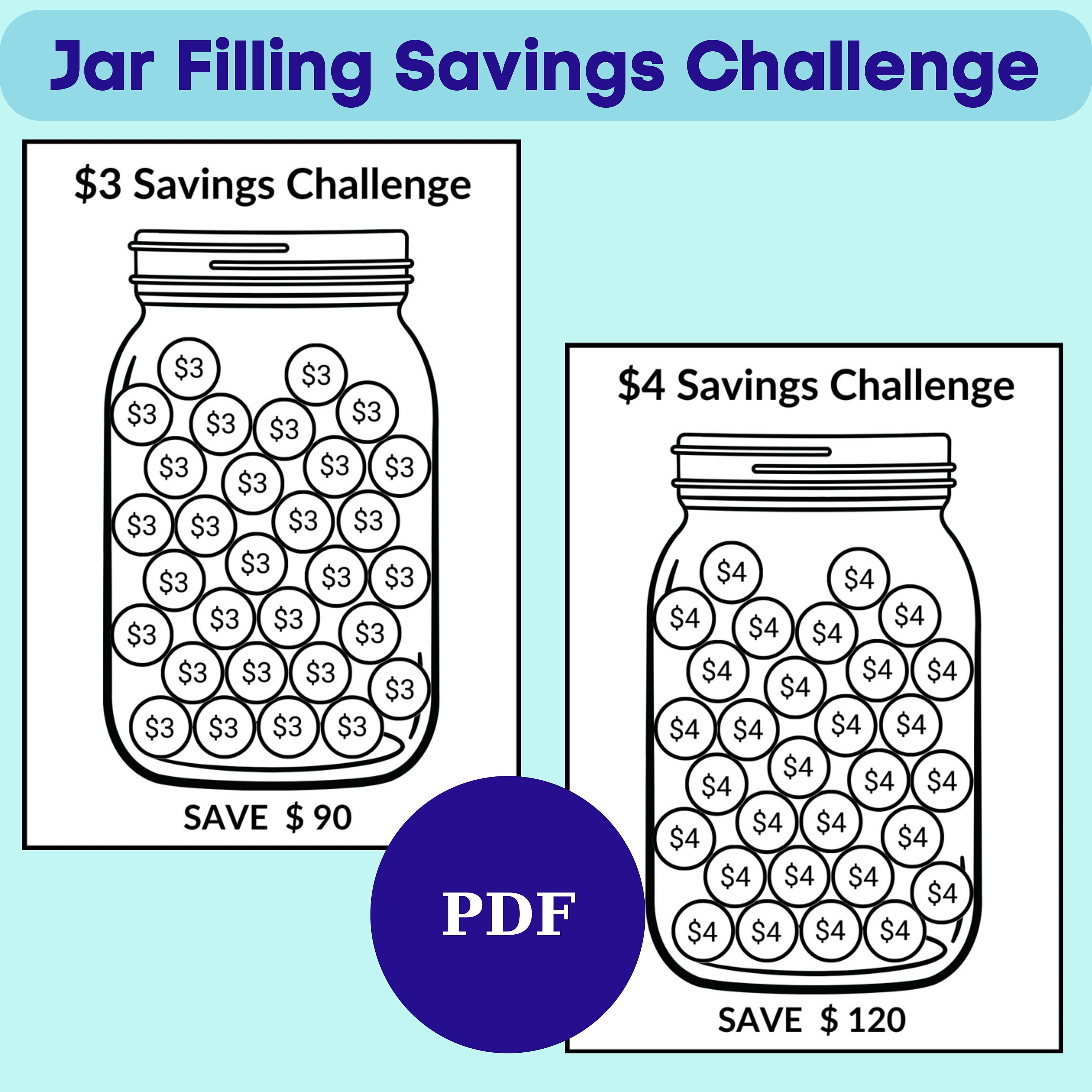 Jar Filling Savings Challenge Printable , Savings Challenge Pack, A6 ...