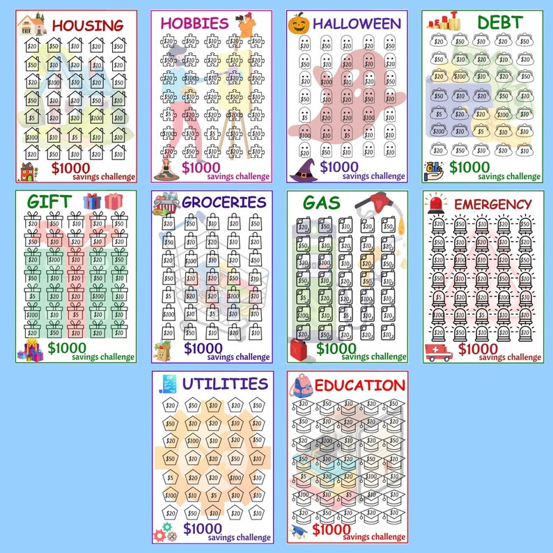 1000 USD Savings Challenge: A6 Printable Trackers (set of 48) (digital ...