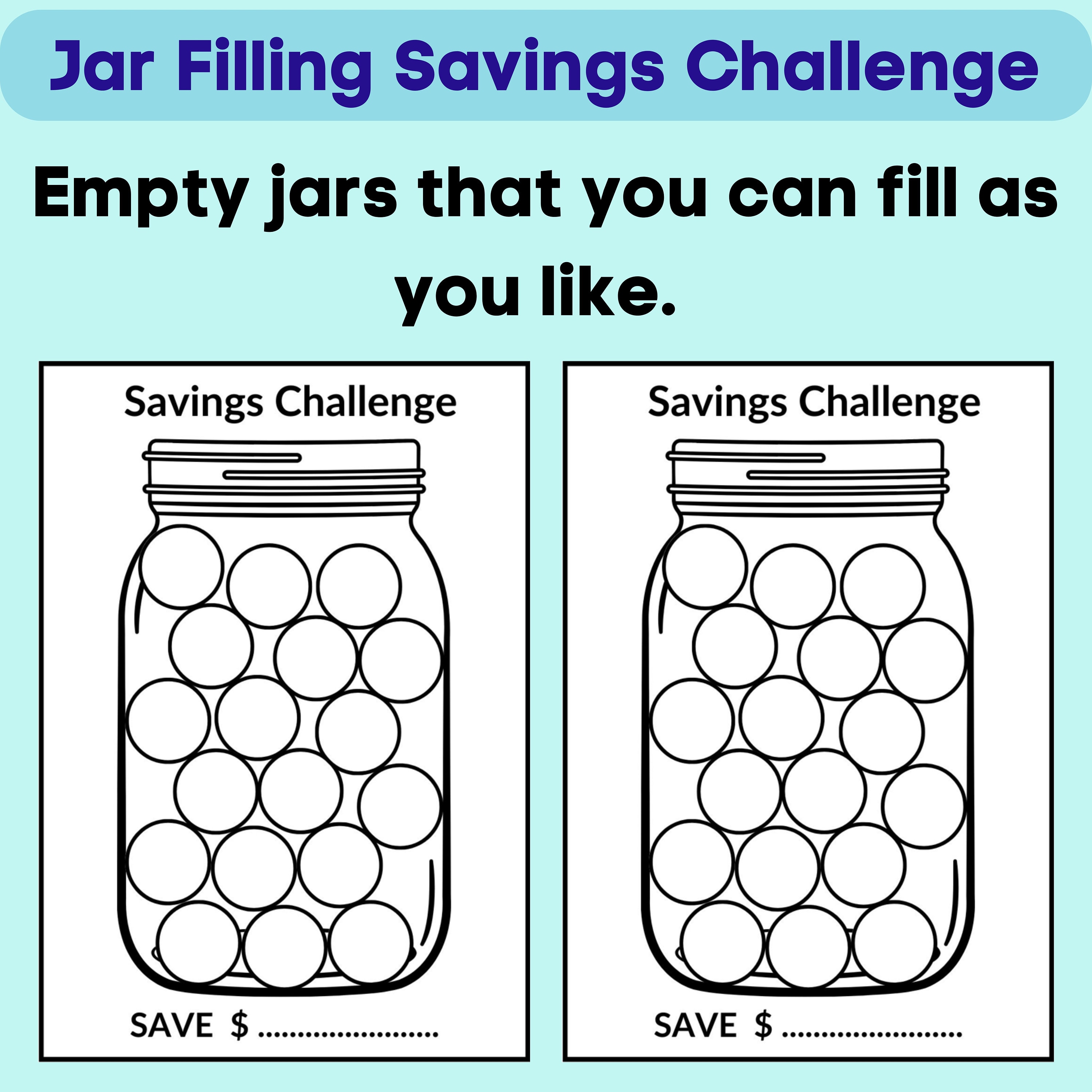 Jar Filling Savings Challenge Printable , Savings Challenge Pack, A6 ...