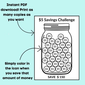 Jar Filling Savings Challenge Printable , Savings Challenge Pack, A6 ...
