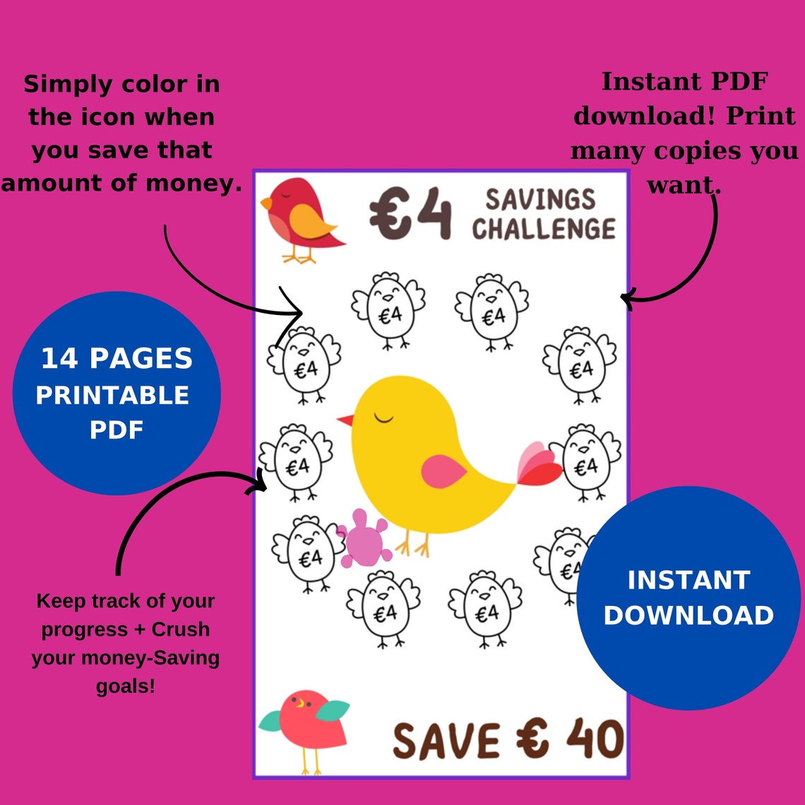 Euro Kids Savings Challenge, Children Saving Tracker, Savings Challenge ...