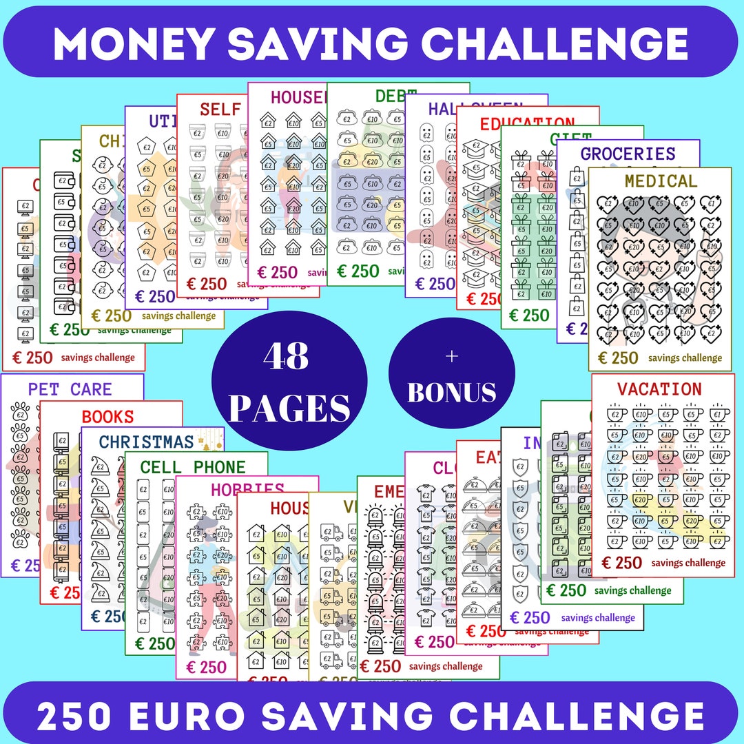 A6 Sized 250 EURO Savings Challenge Big Bundle, Savings Challenge ...