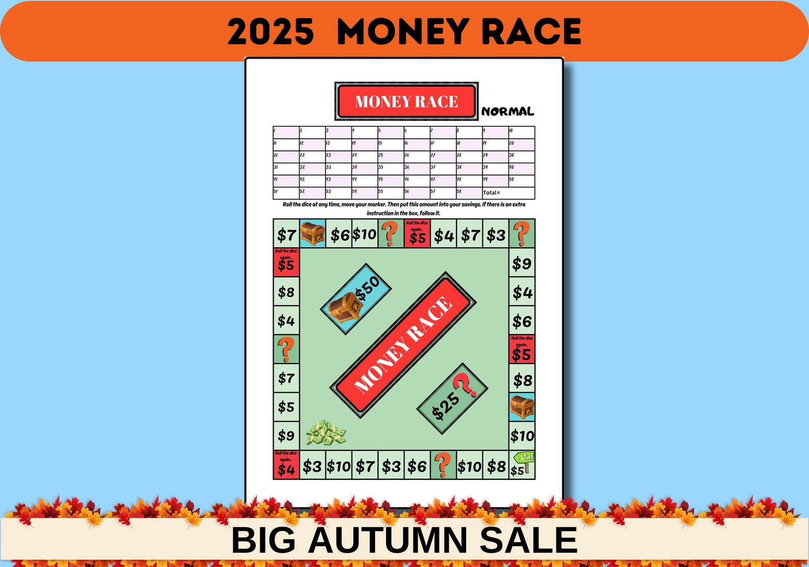 Money Race Savings Challenge - Printable Savings Game & Budget Tracker ...