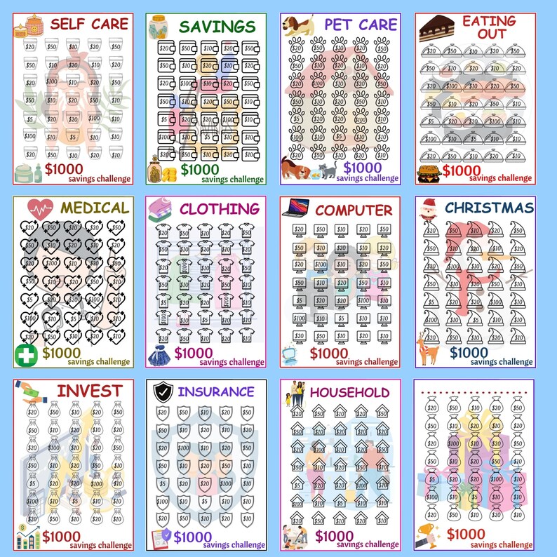 1000 USD Savings Challenge: A6 Printable Trackers (set of 48) (digital ...