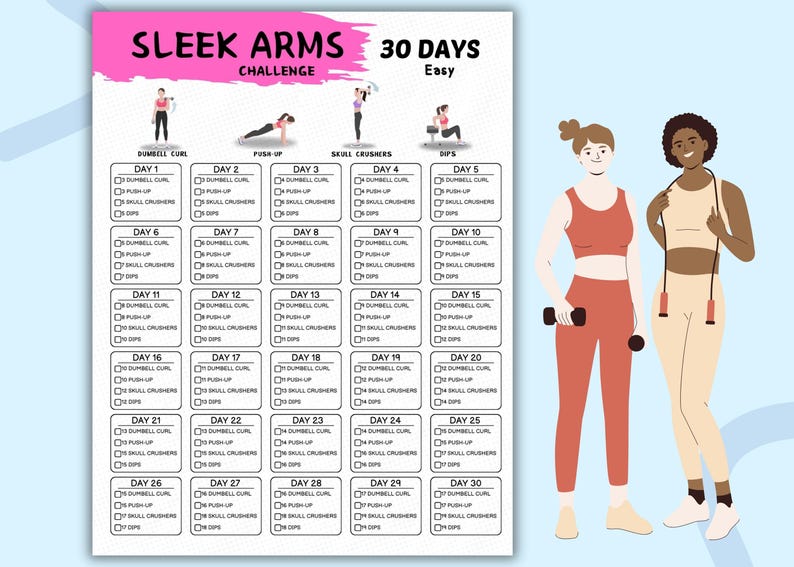 30 Day Sleek Arm Challenge | Printable Workout Plan | Home Fitness ...