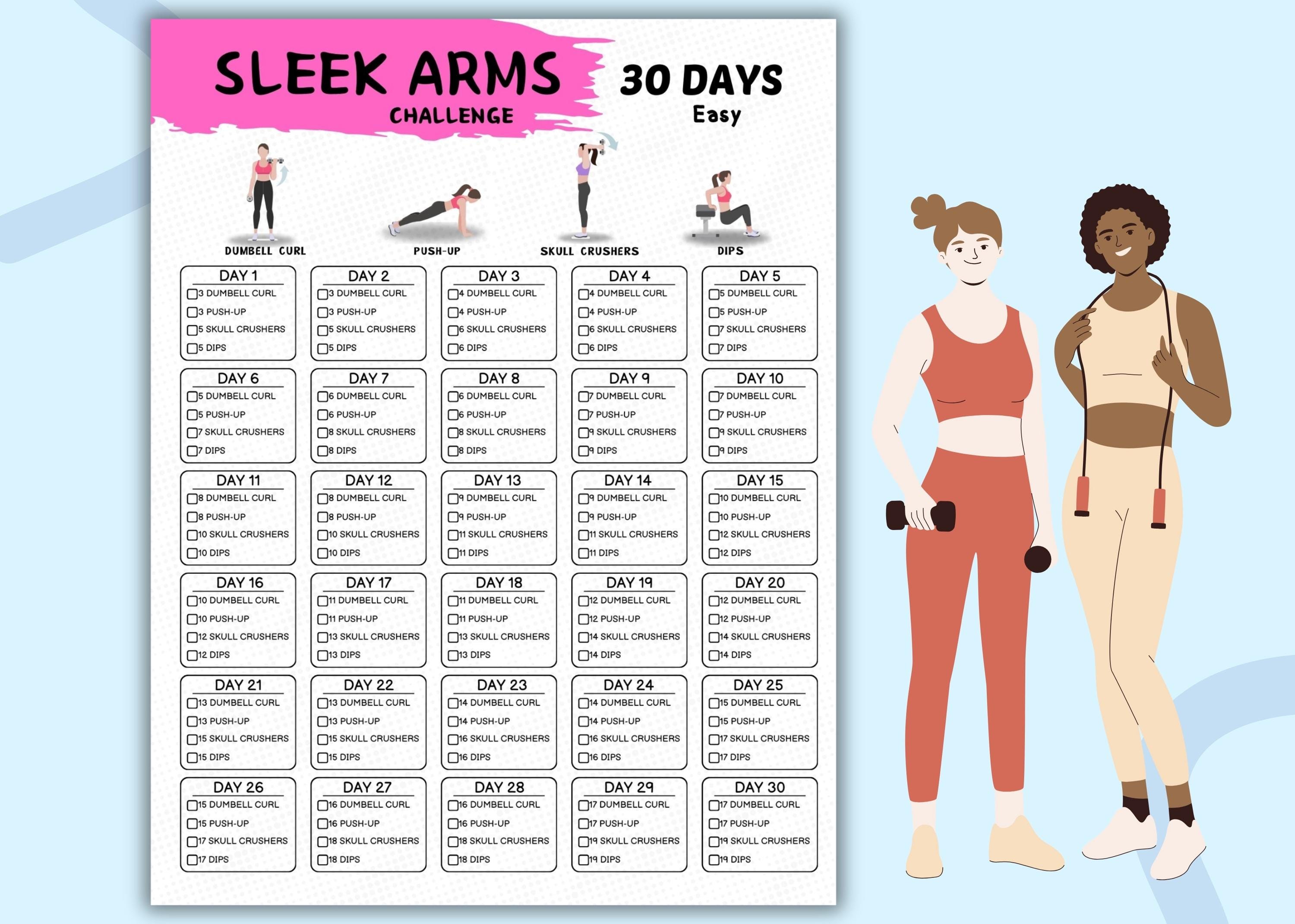 30 Day Sleek Arm Challenge | Printable Workout Plan | Home Fitness ...