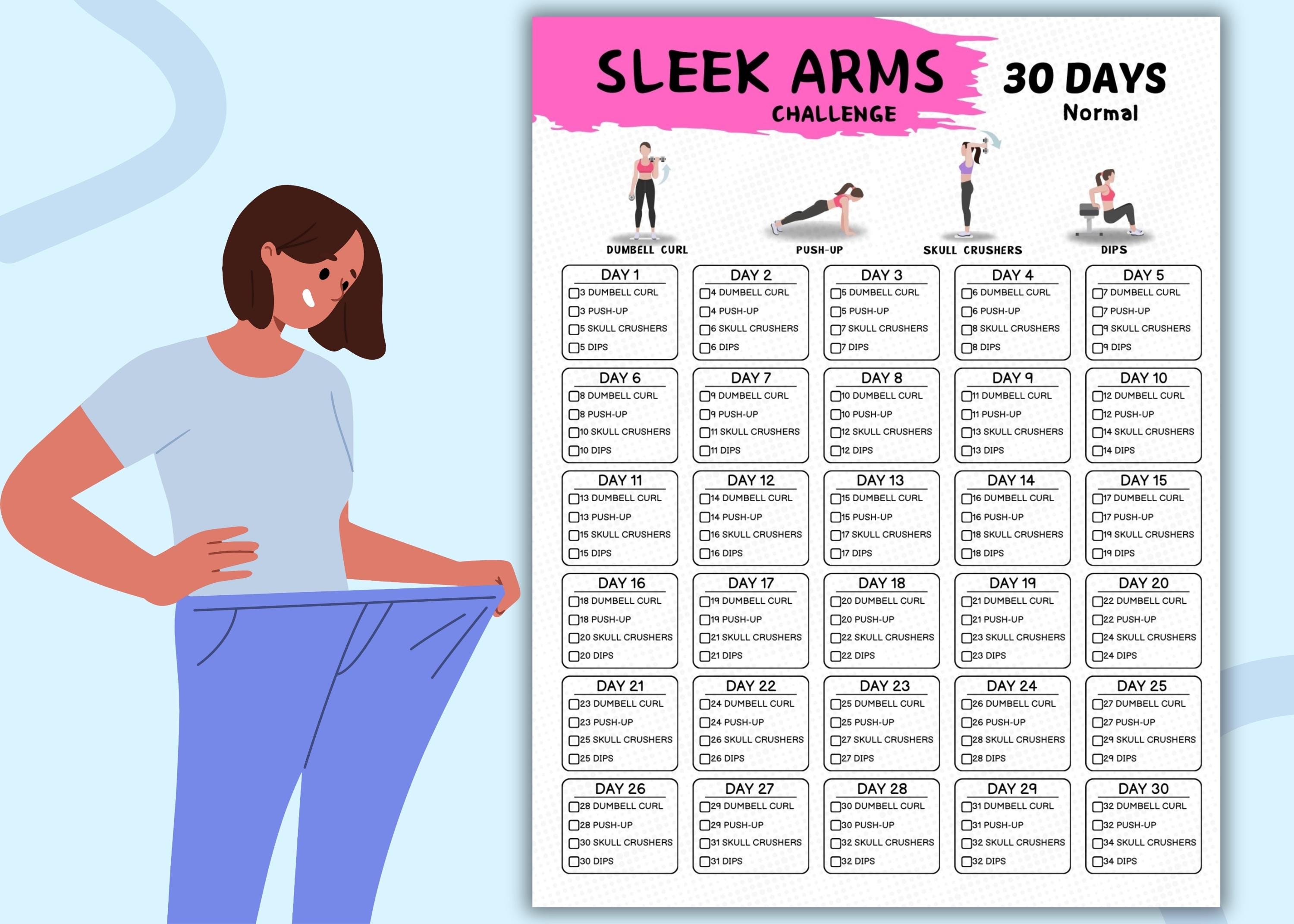 30 Day Sleek Arm Challenge | Printable Workout Plan | Home Fitness ...