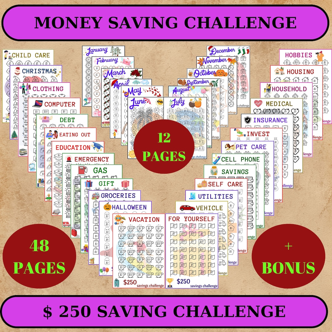 250 USD Savings Challenge, A6 Sized Trackers, Budget Planner, Printable ...