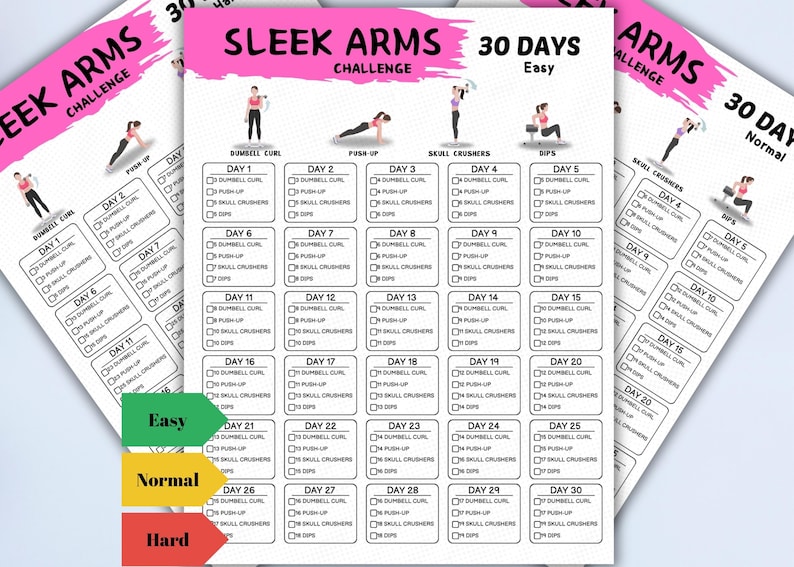 30 Day Sleek Arm Challenge | Printable Workout Plan | Home Fitness ...