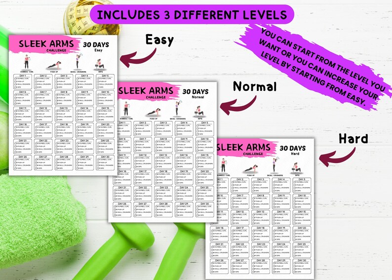 30 Day Sleek Arm Challenge | Printable Workout Plan | Home Fitness ...