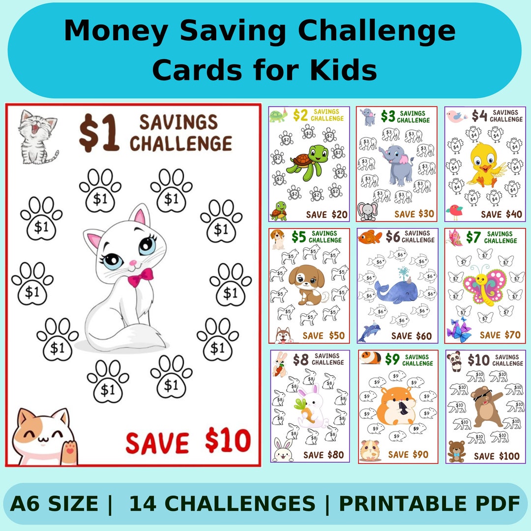 Kids Savings Challenge, Mini Savings Challenge Printable, Children ...