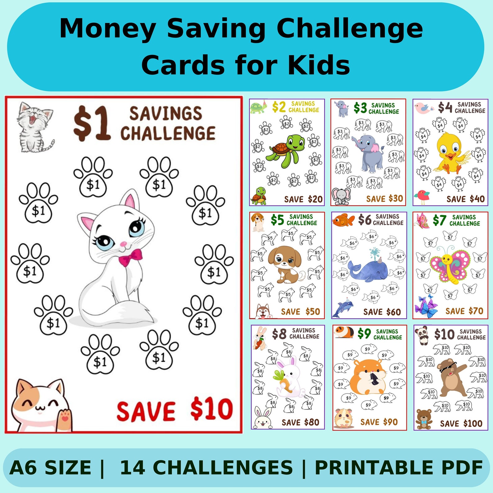 Kids Savings Challenge, Mini Savings Challenge Printable, Children ...