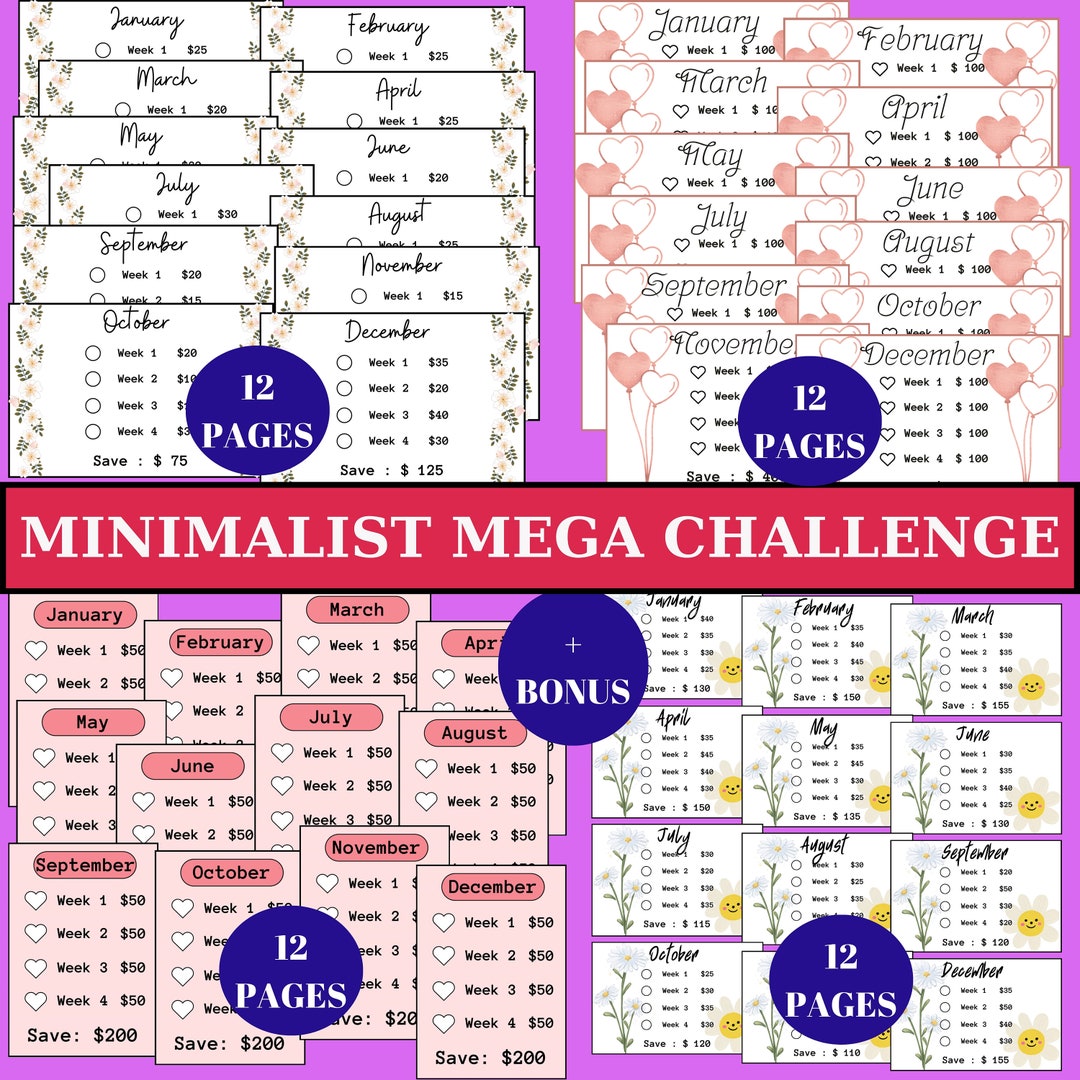 Low Income Minimalist Mega Savings Challenge Bundle, A6 Mini Savings ...