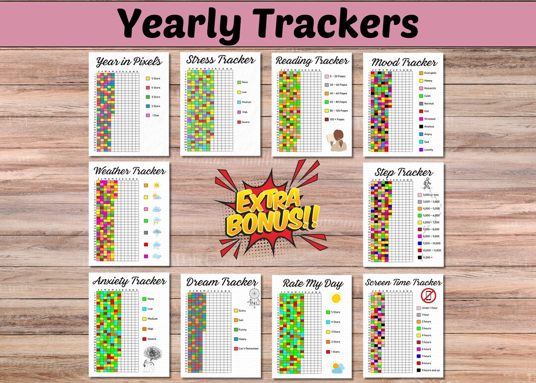 Printable Yearly Tracker Bundle: Mood, Reading, Sleep, and More ...