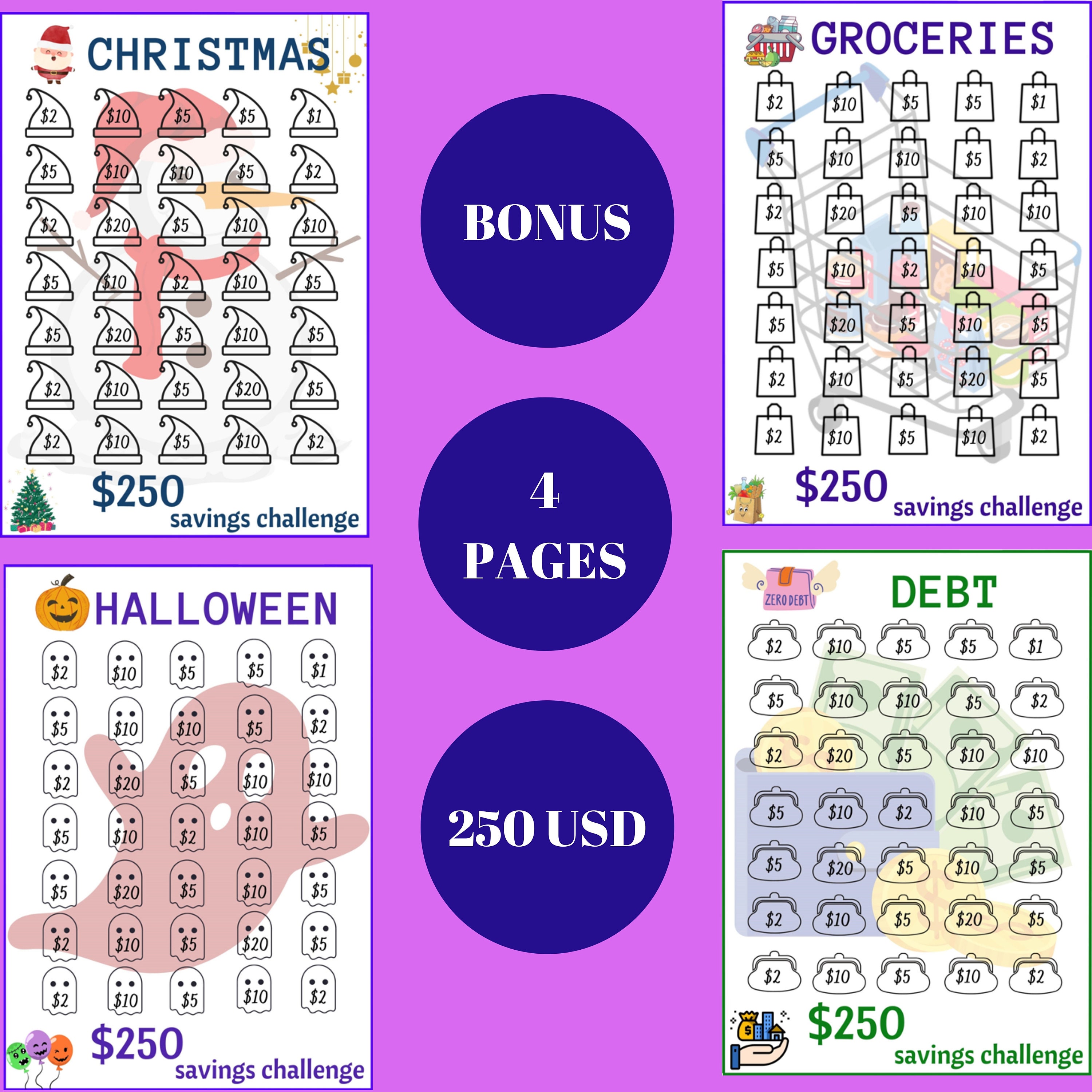 Low Income Minimalist Mega Savings Challenge Bundle, A6 Mini Savings ...