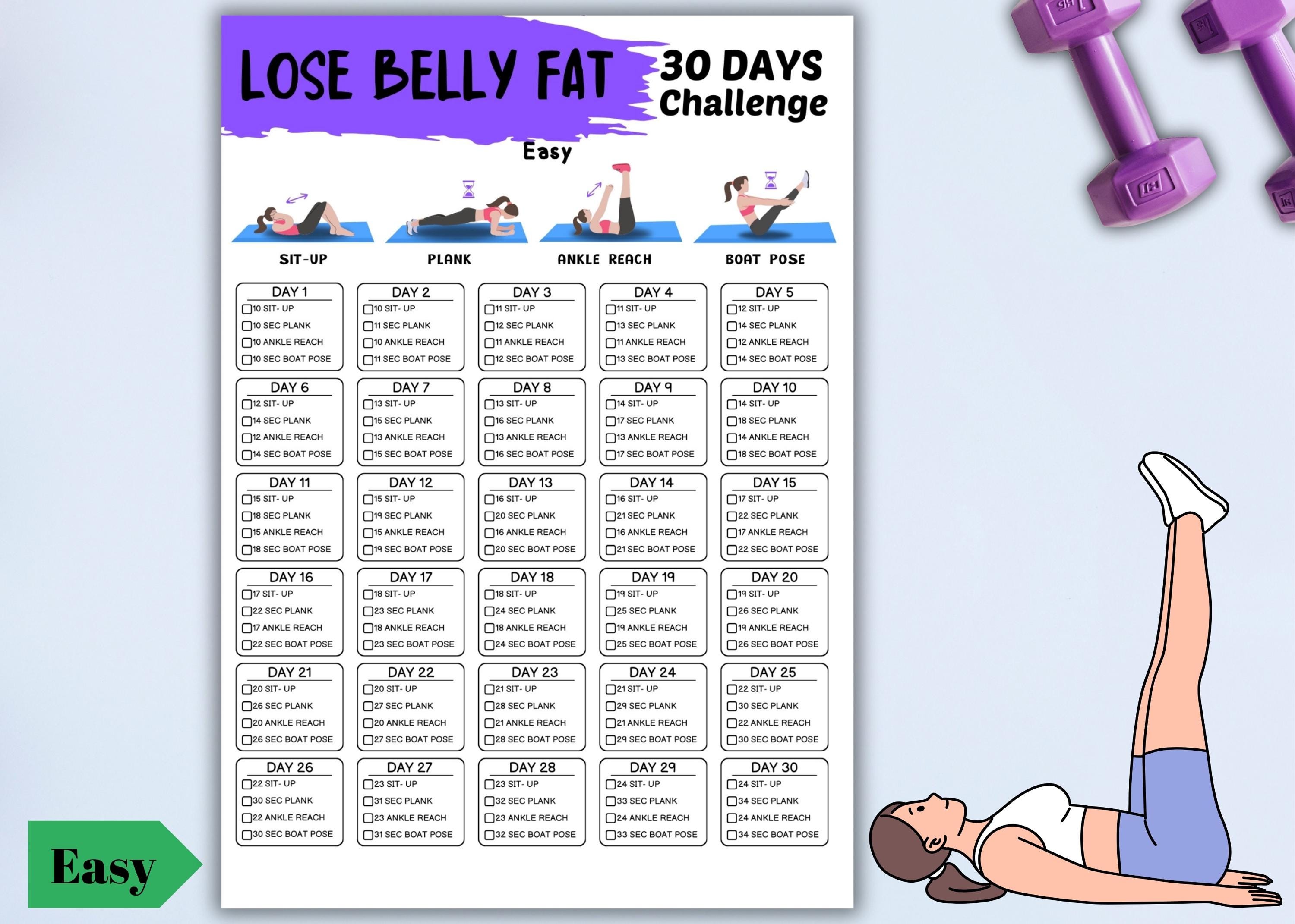 30-day Belly Fat Burn Challenge, Home Workout Plan, 2 Difficulty Levels ...