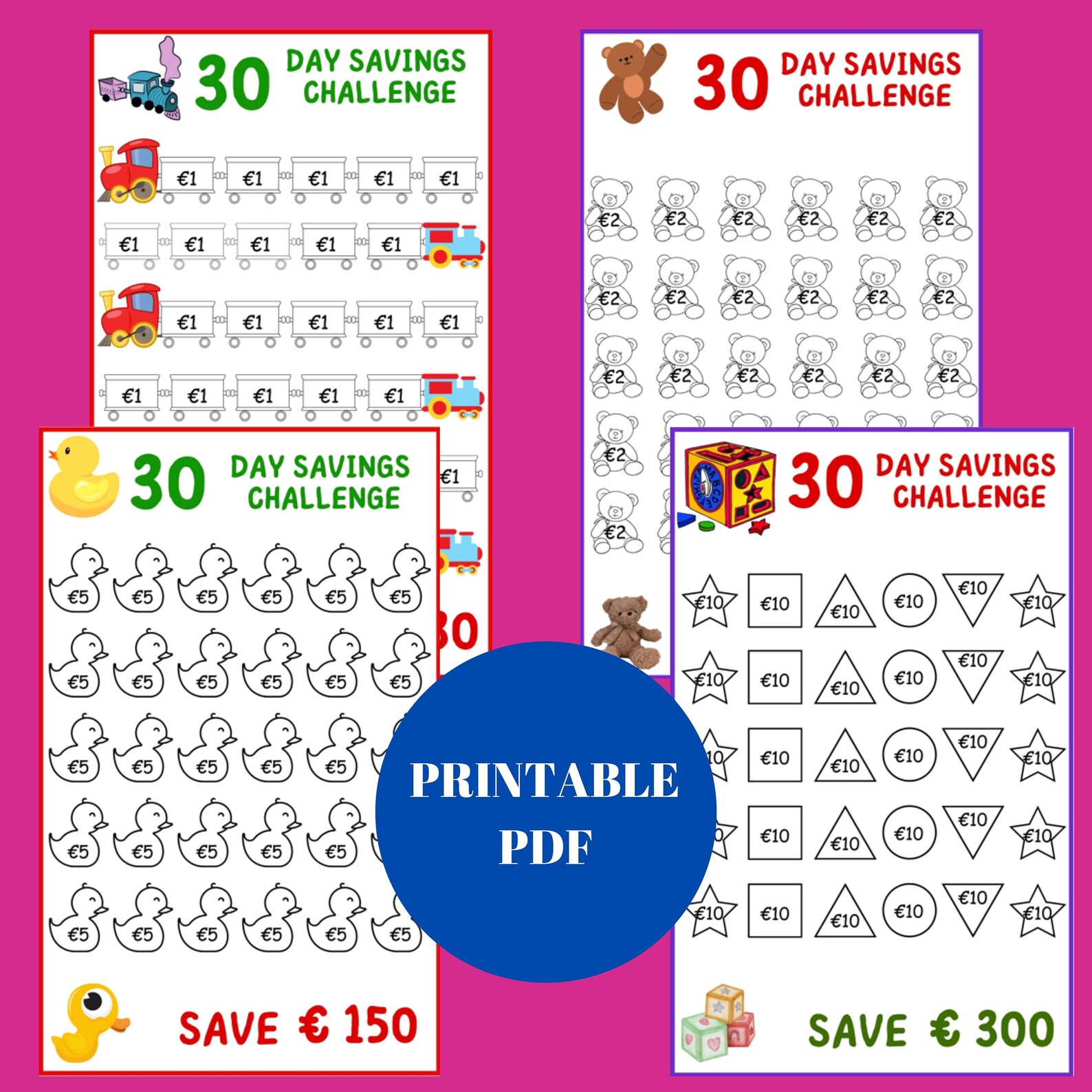 Euro Kids Savings Challenge, Children Saving Tracker, Savings Challenge ...