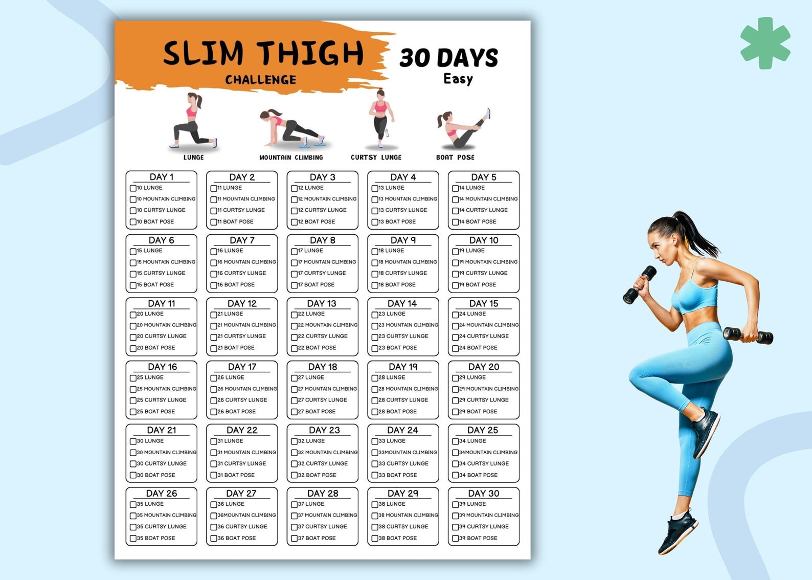 30-day Slim Thigh Challenge Printable | Fitness Tracker | Workout Plan ...