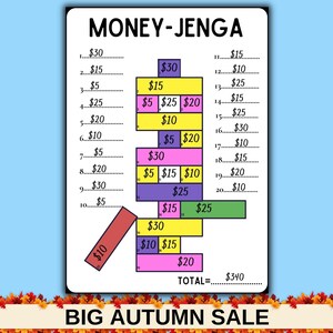 Money Jenga Savings Challenge, PRINTABLE Savings Game, Savings Tracker ...