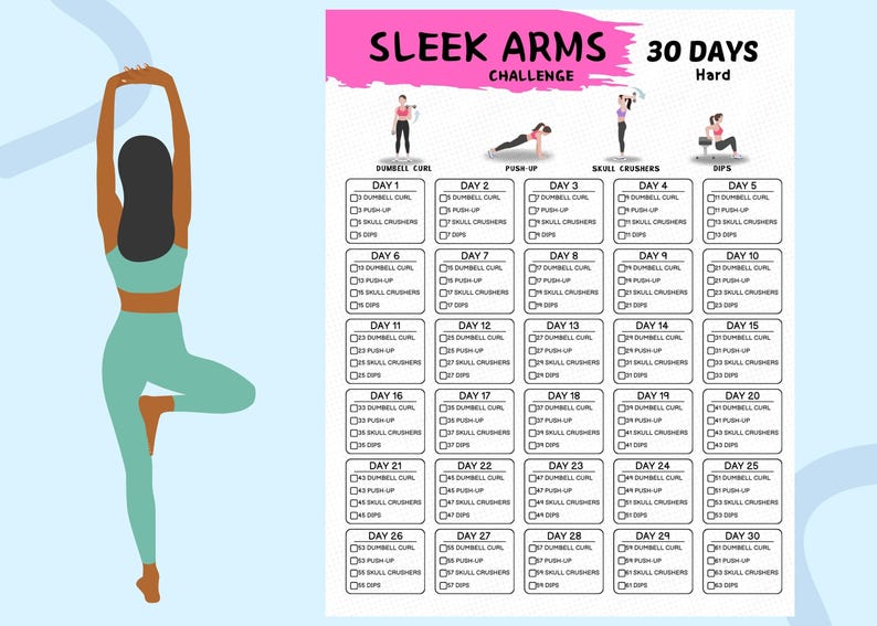 30 Day Sleek Arm Challenge | Printable Workout Plan | Home Fitness ...