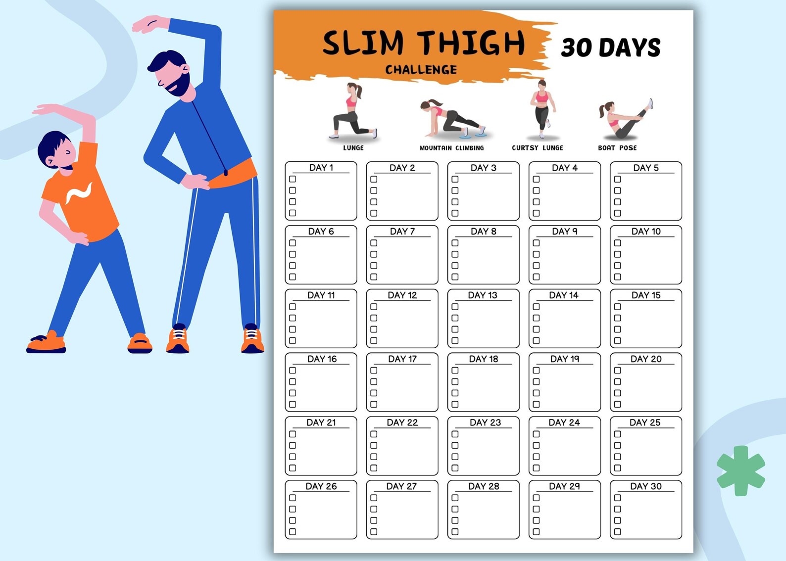 30-day Slim Thigh Challenge Printable | Fitness Tracker | Workout Plan ...
