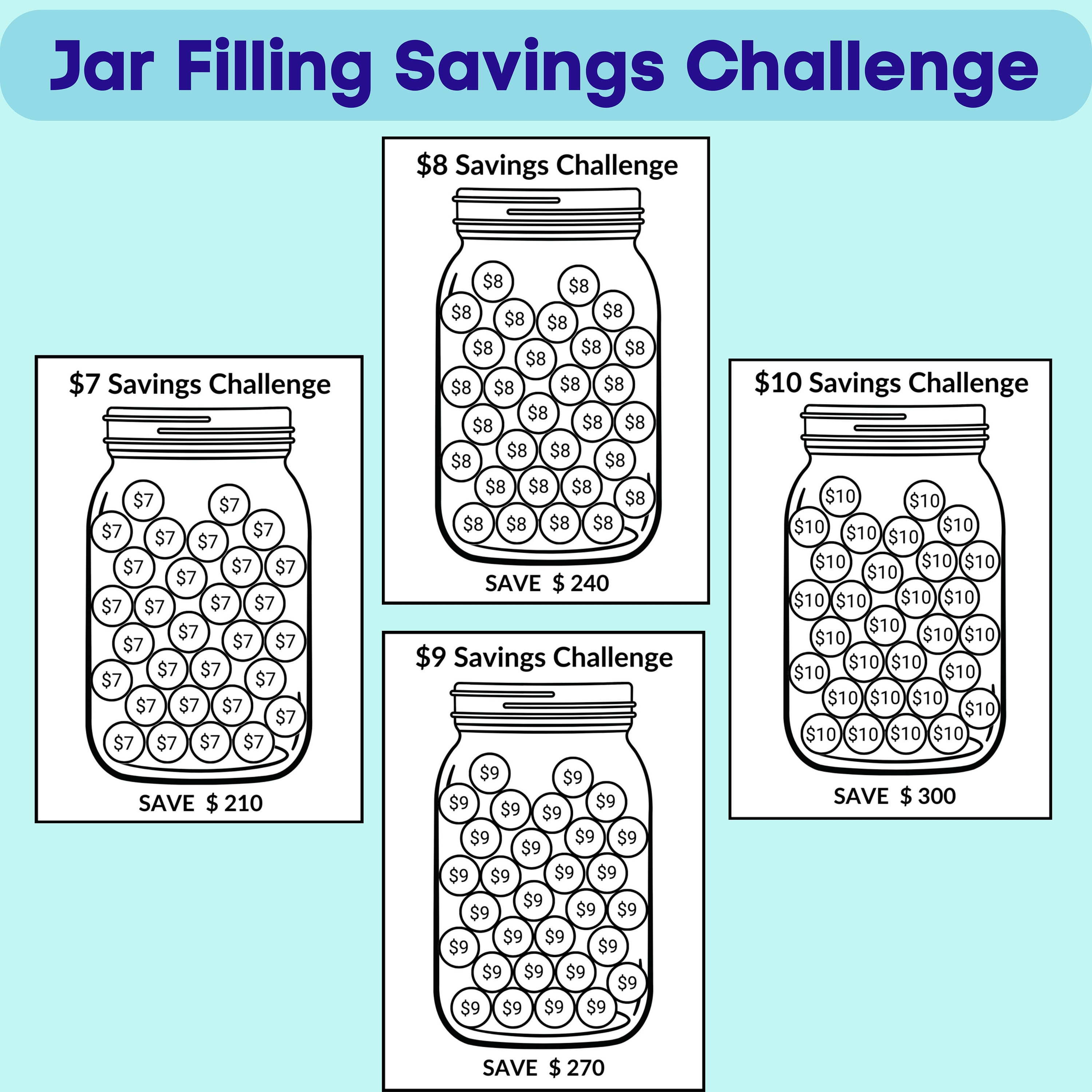 Jar Filling Savings Challenge Printable , Savings Challenge Pack, A6 ...
