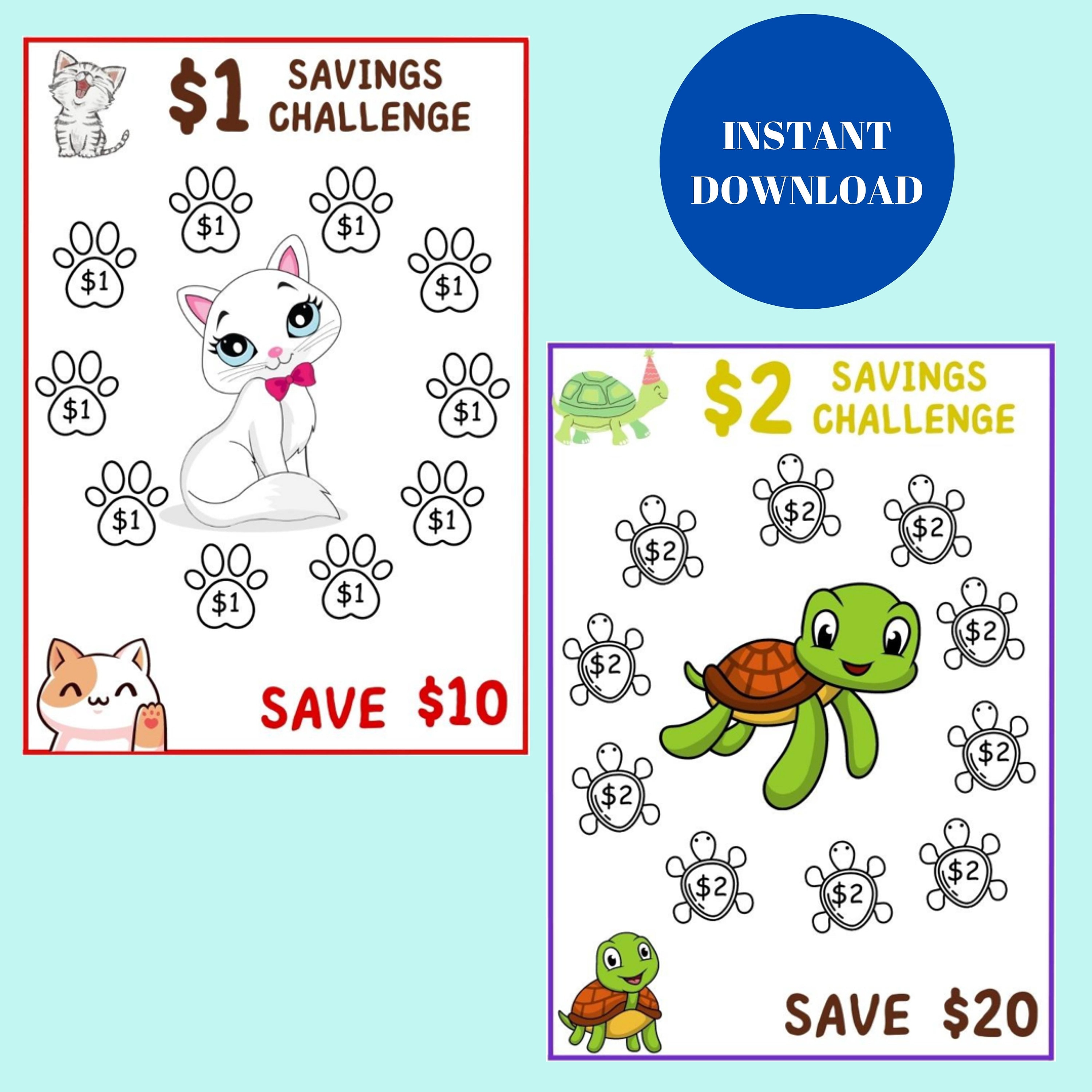 Kids Savings Challenge, Mini Savings Challenge Printable, Children ...