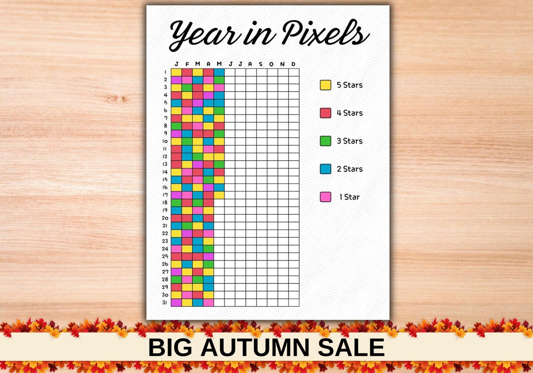 Year in Pixels Daily Mood Tracker Printable Journal Page Rate My Day ...