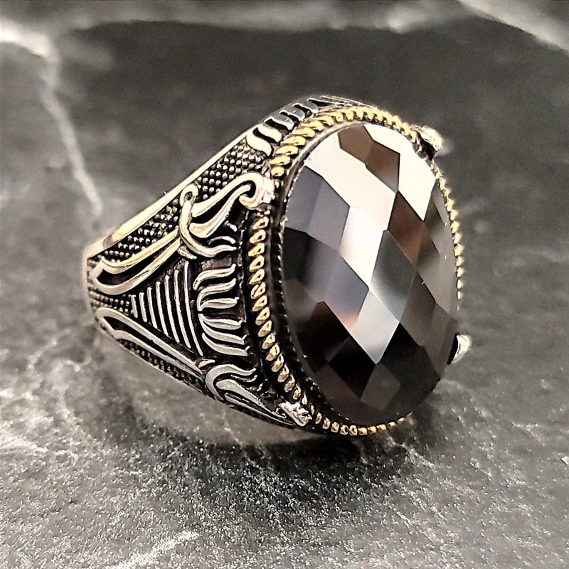 Silver Ring Men Black Stone - Etsy