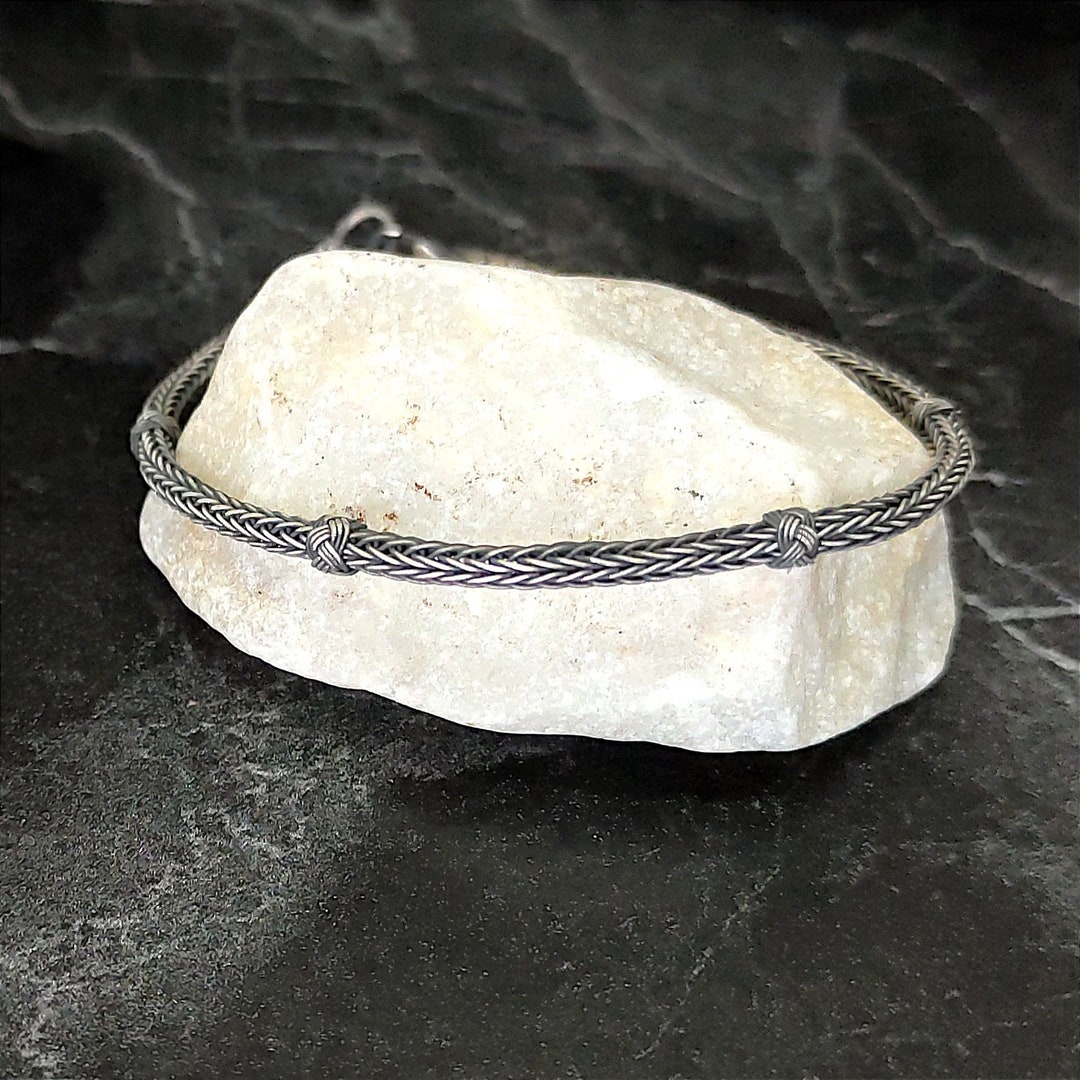 Silver Fine Wire Woven Braided Black Chain Bracelet , Silver Anthracite ...