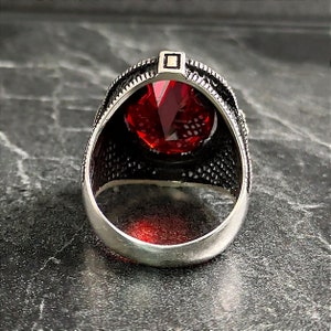 Men Silver Oval Red Ruby Gemstone Ring, Silver Dark Red Ruby Stone Ring, Handmade Jewelry ...