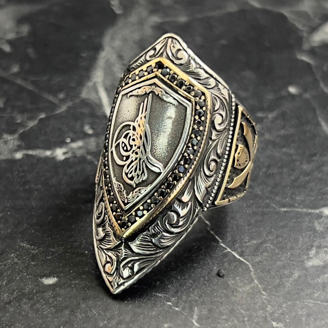 Men Zihgir Ottoman Sign Calligraphy Archer Ring, Handmade Archer Thumb ...