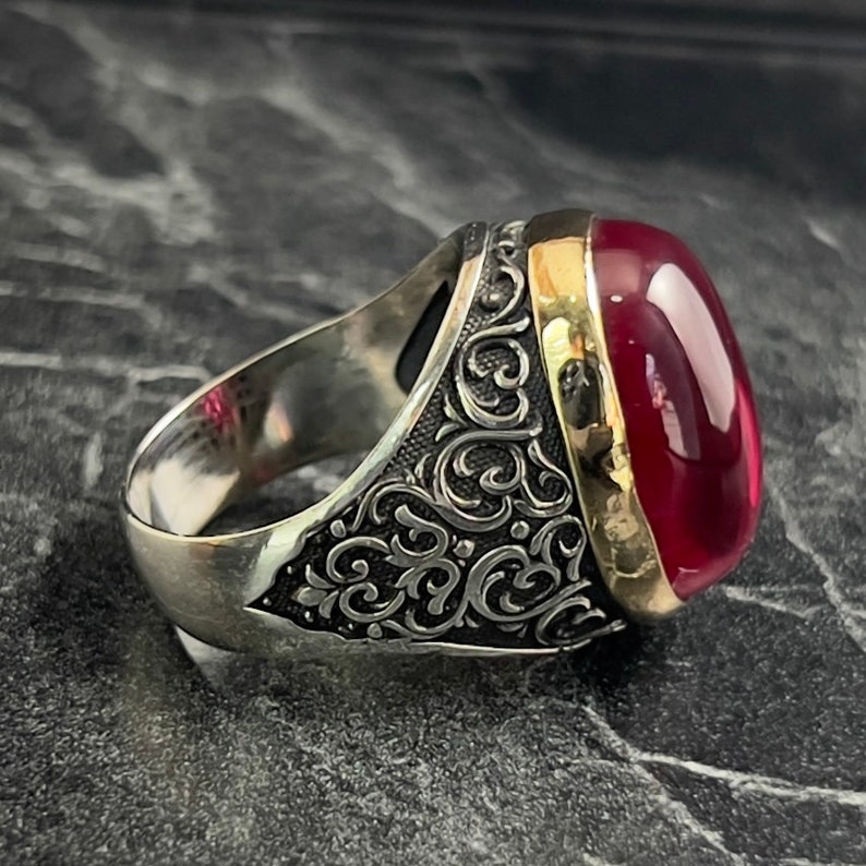 Oval Red Ruby Gemstone Men Silver Ring, Handmade Ruby Men Ring, Turkish ...