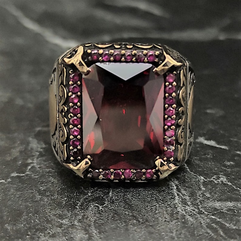 Men Silver Square Red Stone Ring Men Handmade Ring Red - Etsy